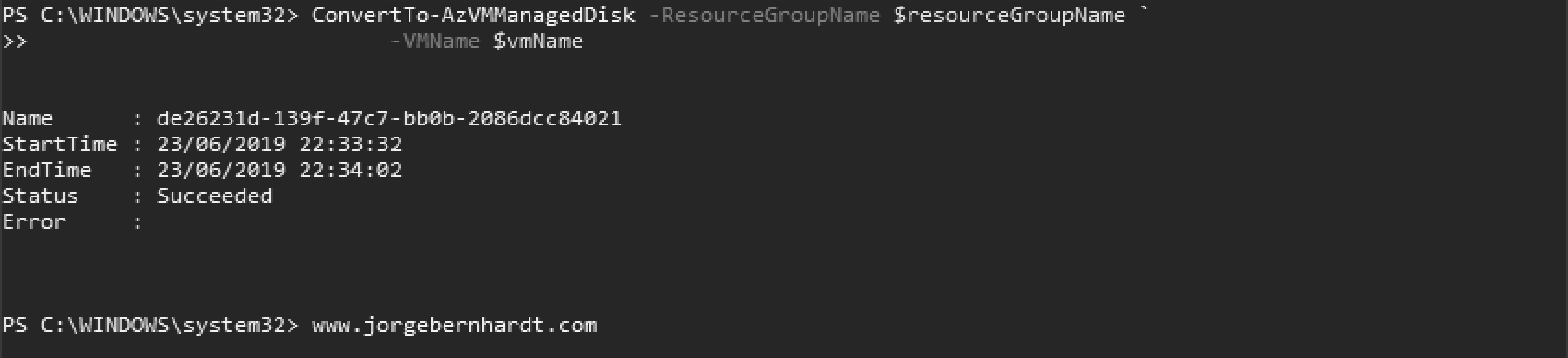 Convert Azure VMs to Managed Disks using PowerShell · Jorge Bernhardt Convert Azure VMs to Managed Disks using PowerShell · Jorge Bernhardt