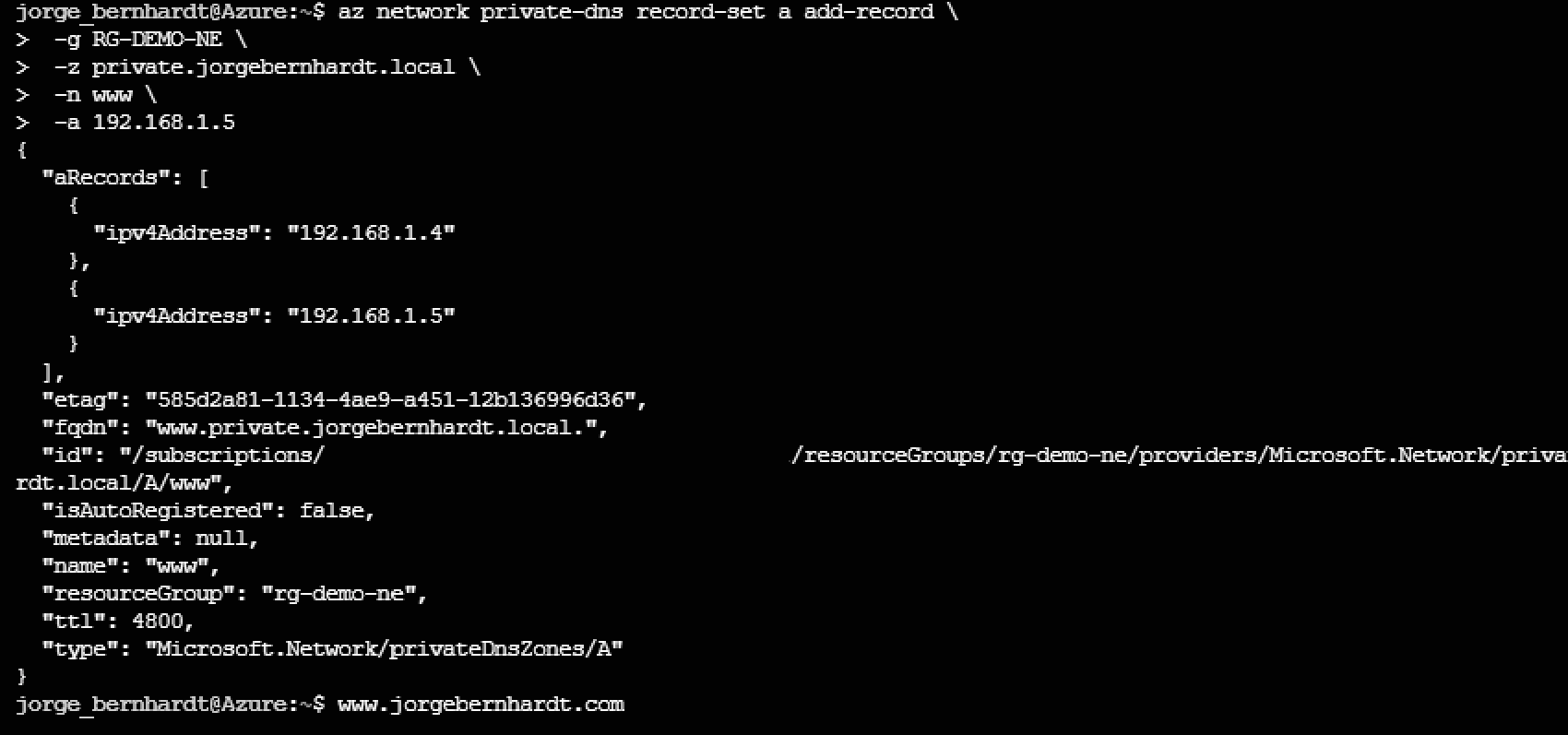 How to manage DNS records in the Azure Private Zone · Jorge Bernhardt