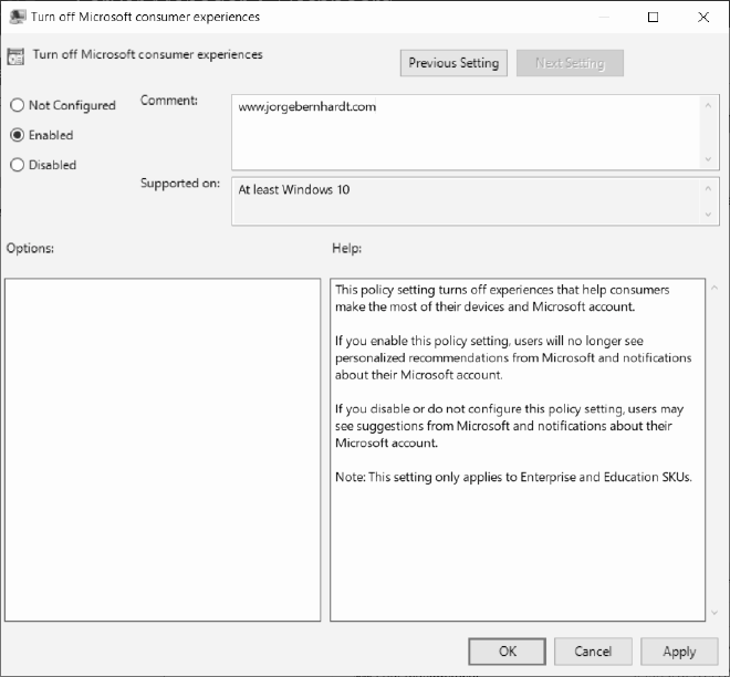 Windows 10: Turn Off Microsoft Consumer Experiences · Jorge Bernhardt